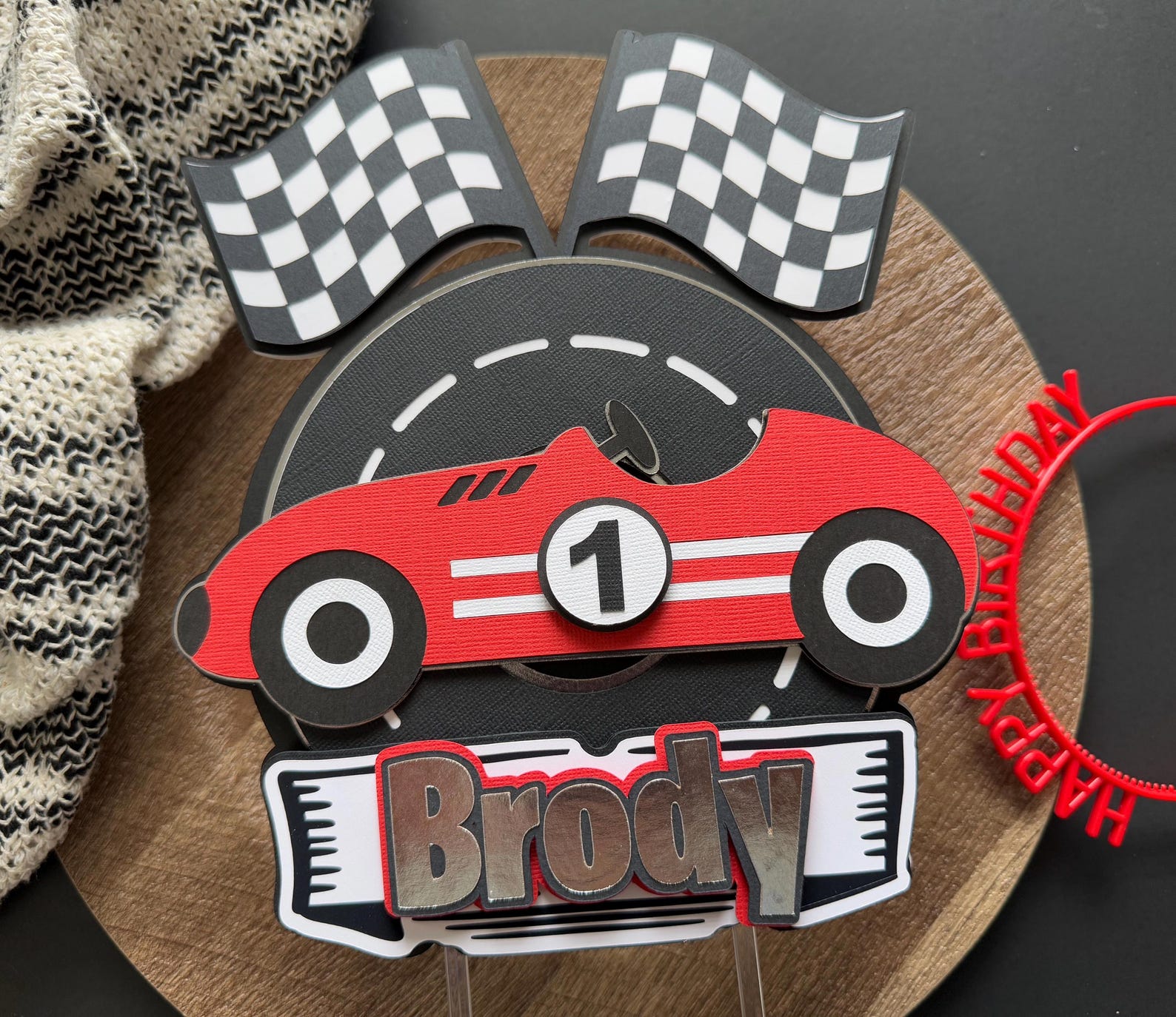 Retro Racing Theme Race Car Cake Topper, Fast One Two Fast Retro Car ...