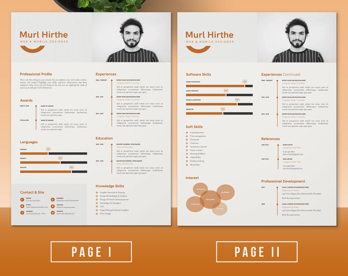 Modern Resume Template CV Template Cover Letter Easy Editable ...