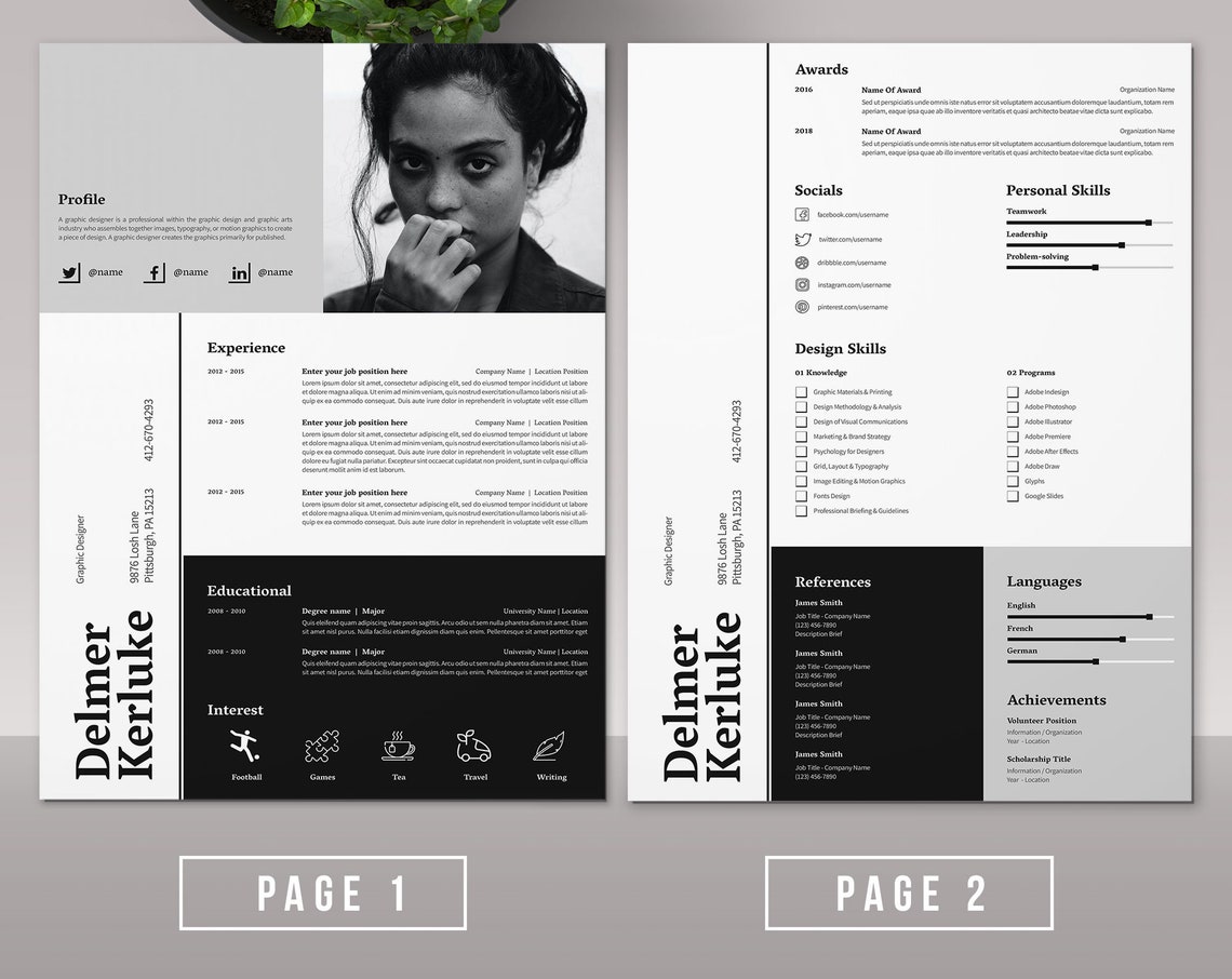Resume Template, Professional CV Template With Photo, Cv Template ...