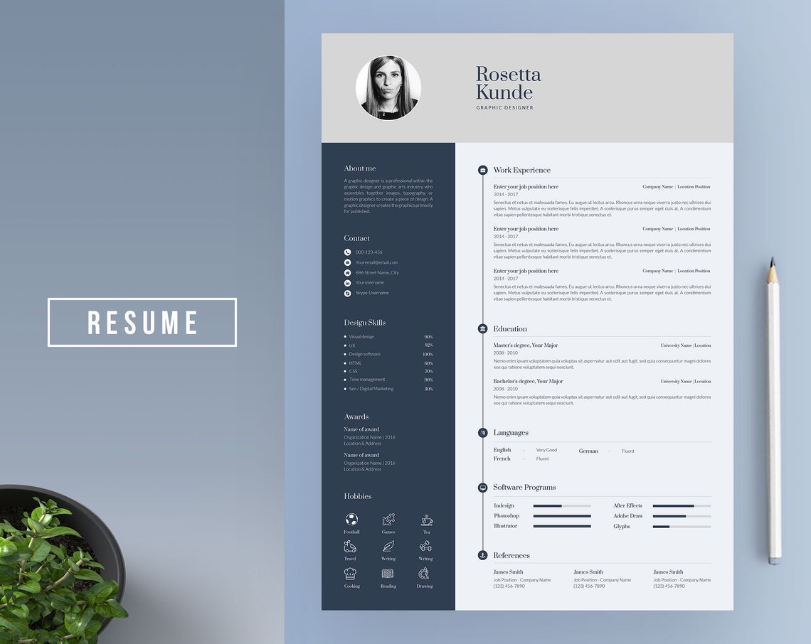 Resume Template, Professional CV Template With Photo, Cv Template ...