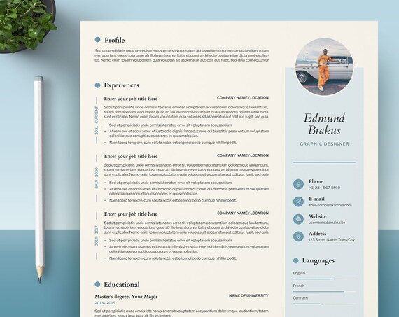 Creative Resume Template CV Template Cover Lette PSD - Etsy