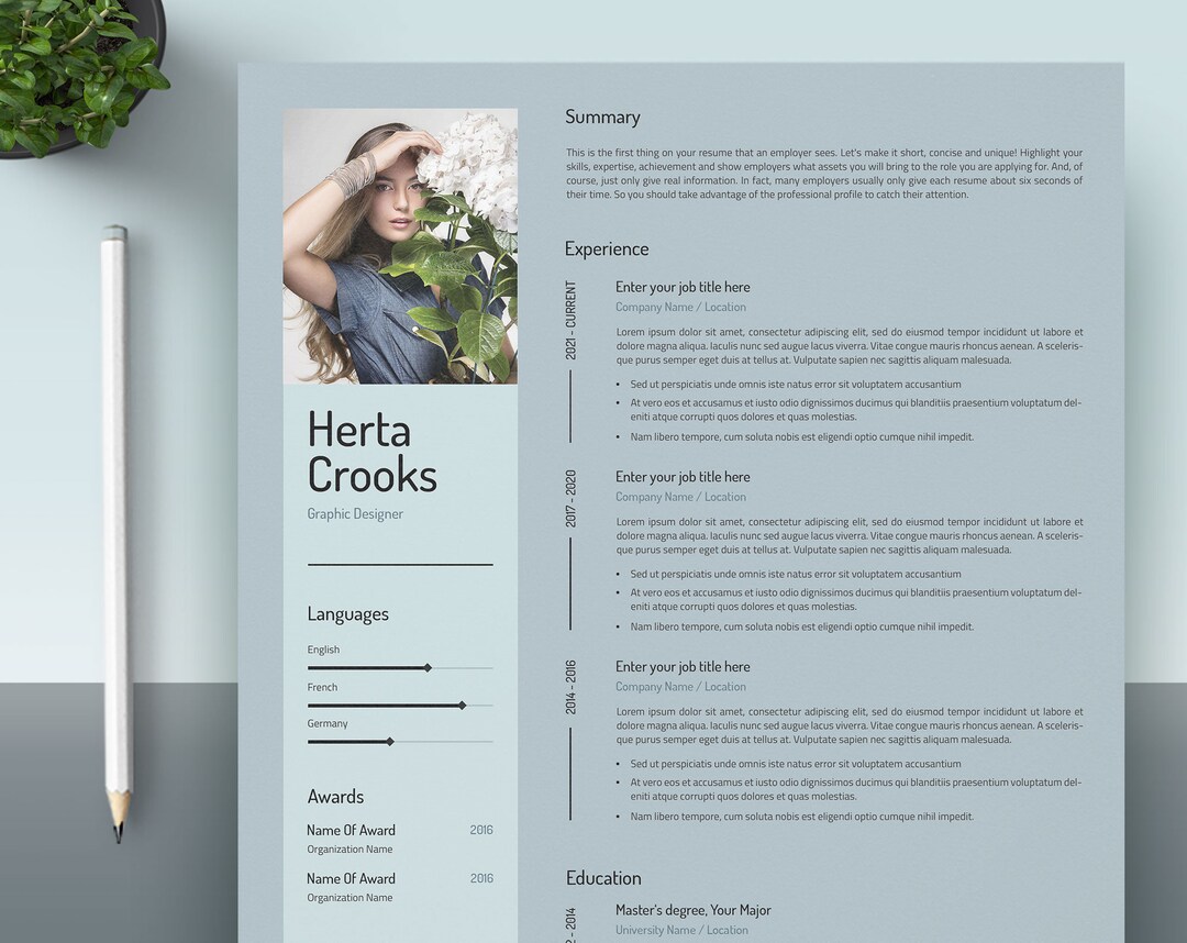 Resume Template, Professional CV Template With Photo, Modern CV Design ...