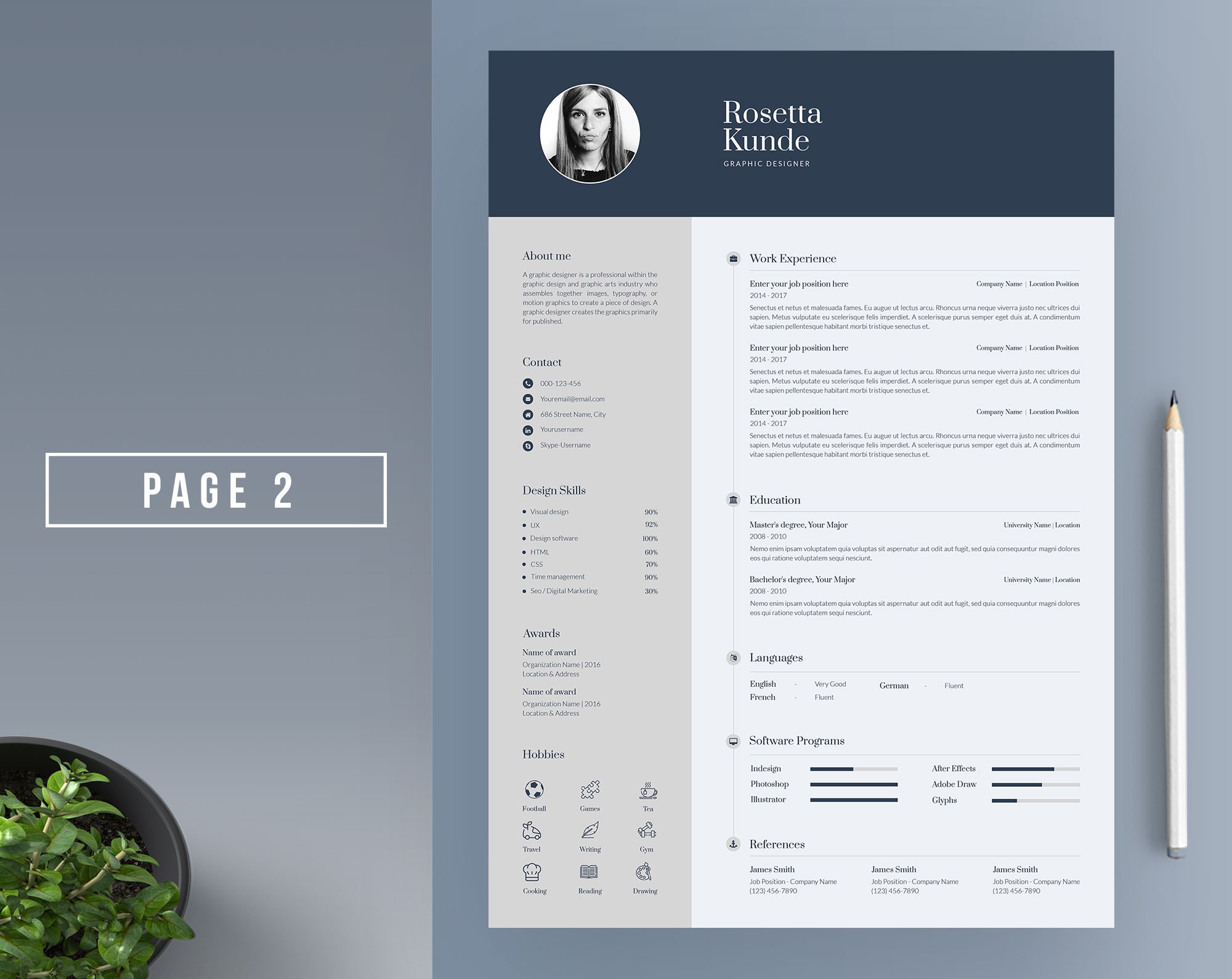 Resume Template, Professional CV Template With Photo, Cv Template ...