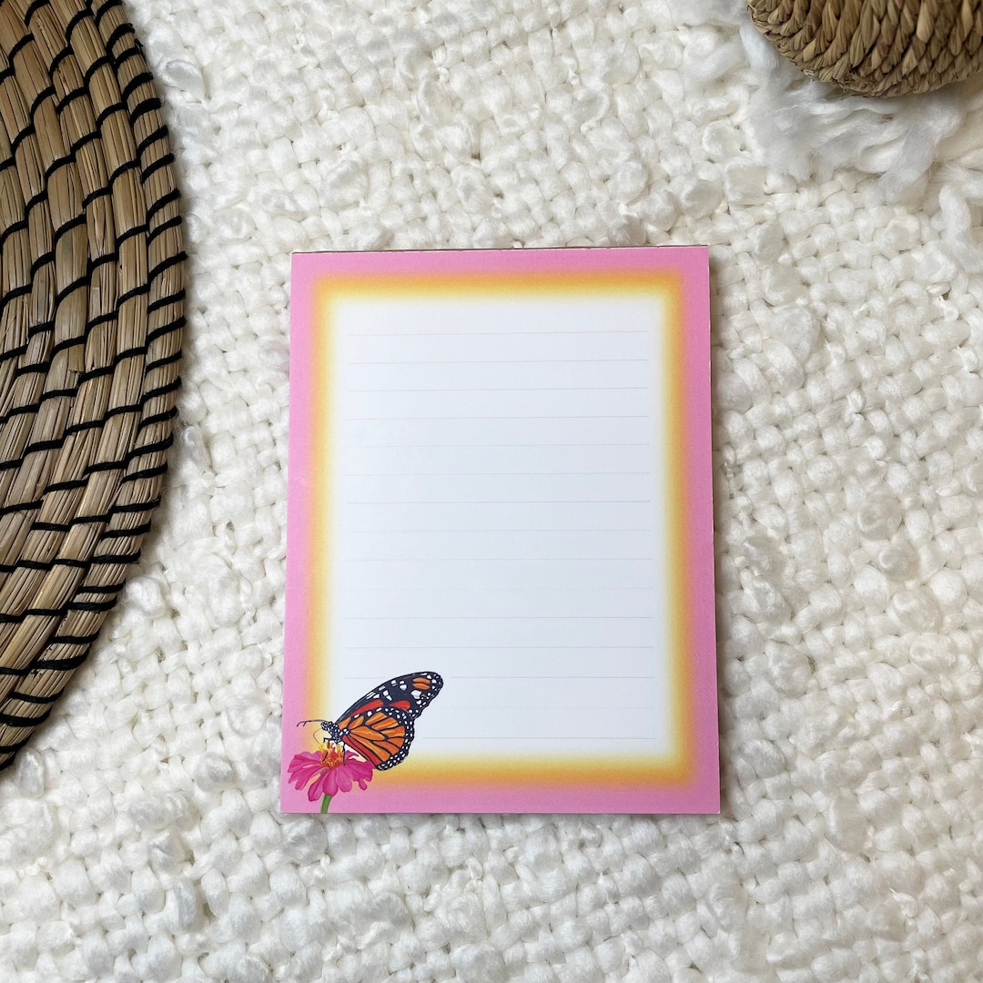 Monarch Butterfly Notepad: Pink Floral Stationery (4" X 5.5", 50 Sheets ...