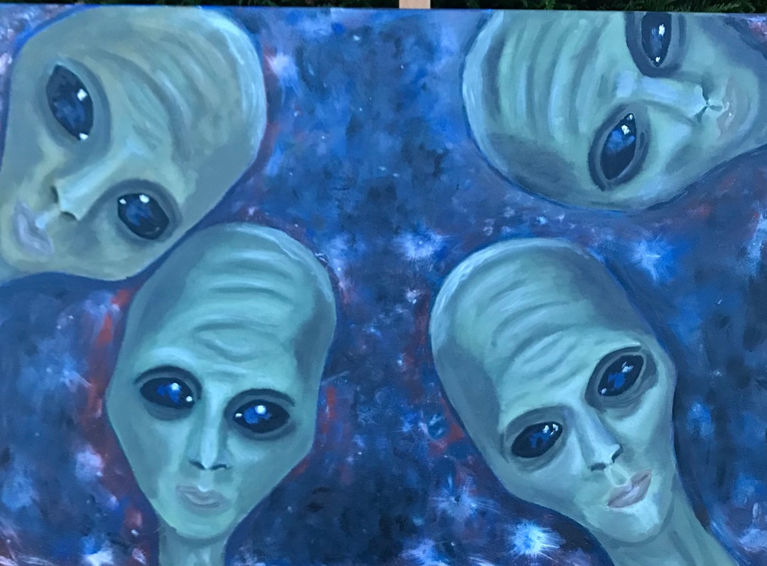 Large Oil Painting on Canvas Art Aliens Family of Aliens - Etsy