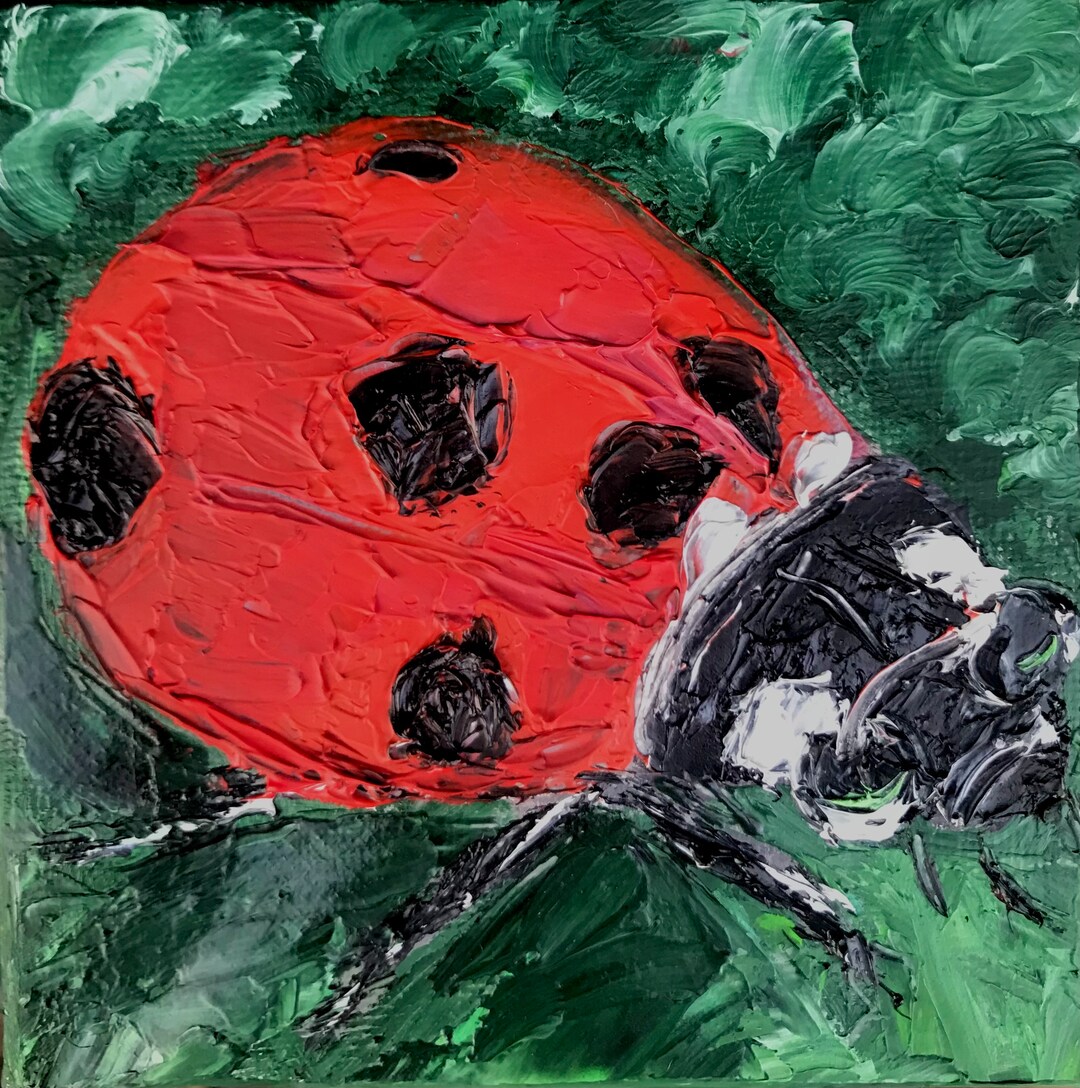 Ladybug Oil Painting Original 4x4 Colorful Colors Unique Miniature Oil ...