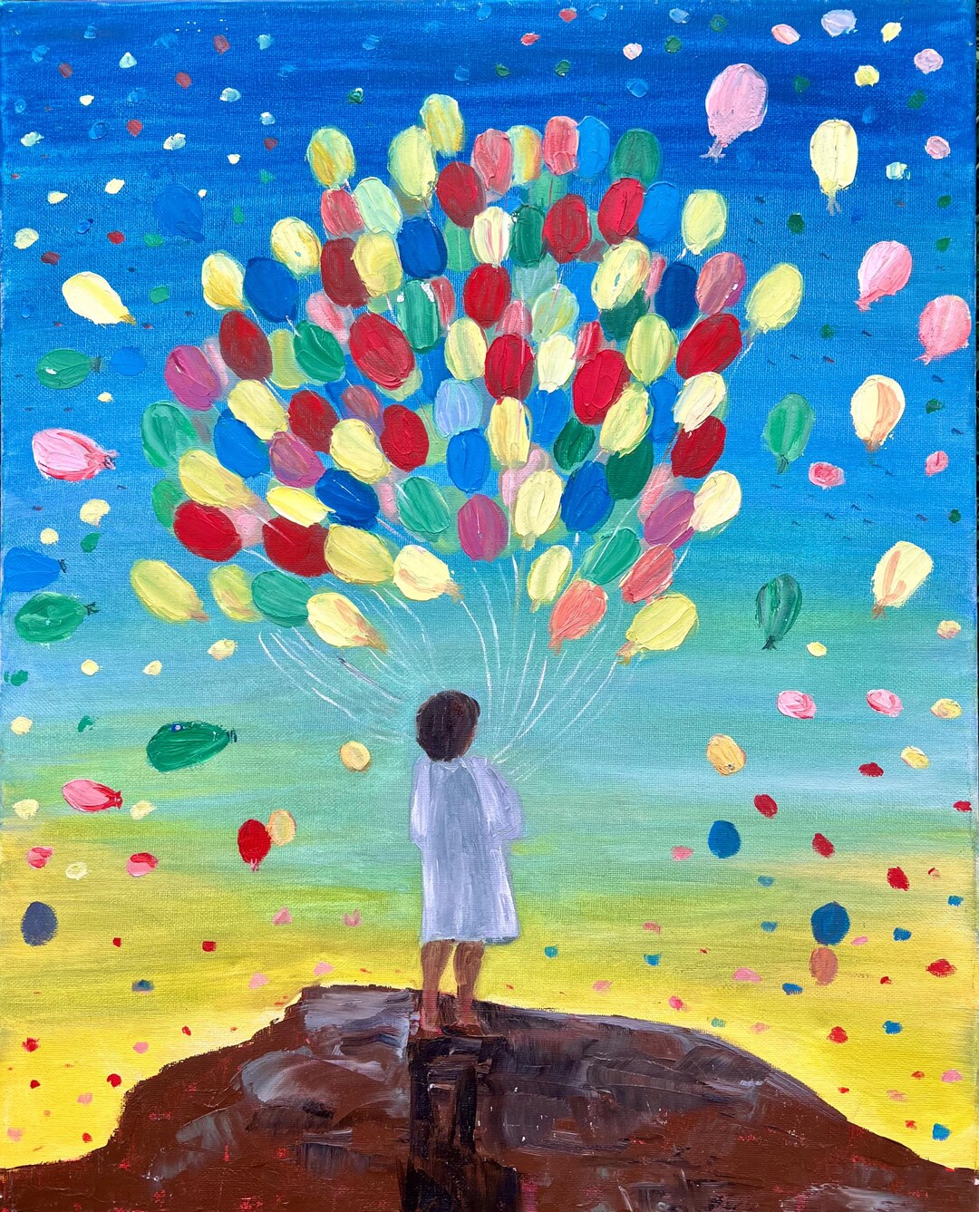 Original Painting Girl With Balloons, Oil Painting on Canvas, Painting ...