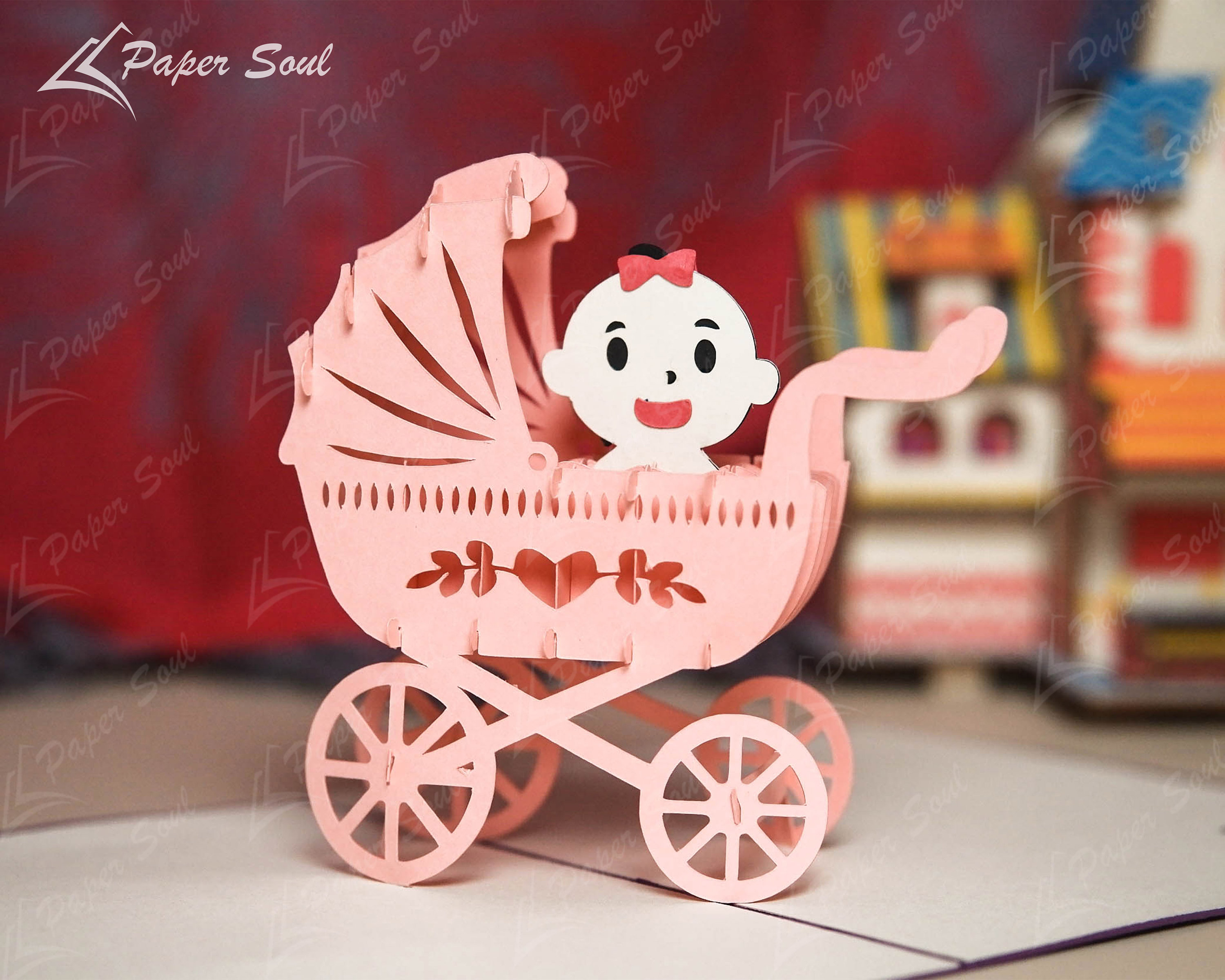 Pop-up Baby Stroller Card Template | Baby Stroller SVG | Pop-up Card ...