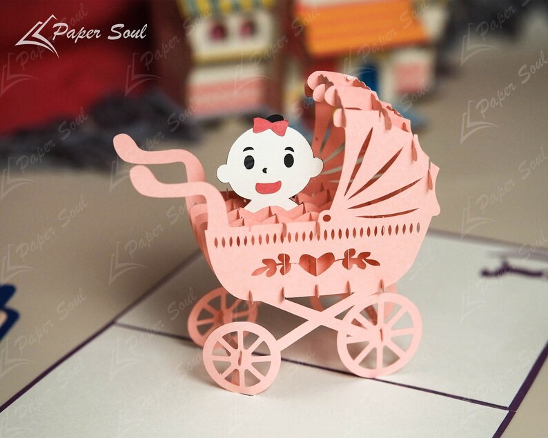 Pop-up Baby Stroller Card Template | Baby Stroller SVG | Pop-up Card ...