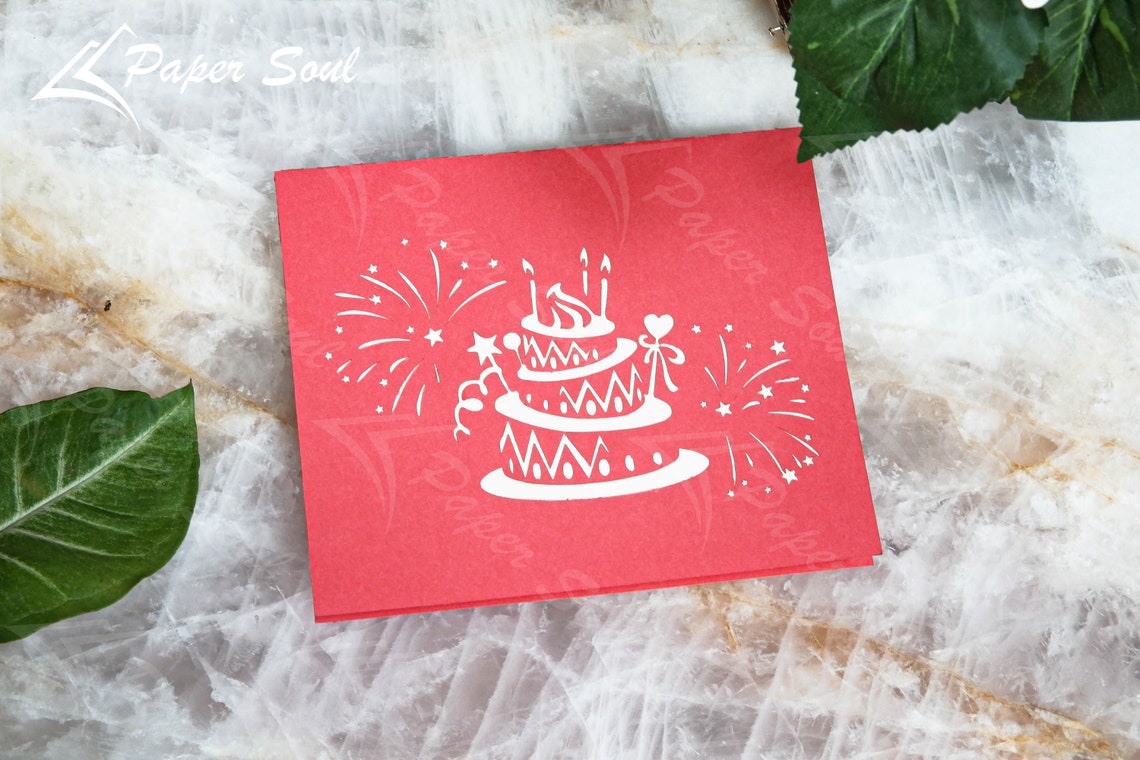 Birthday Cake Pop-up Card Template 3D Papercut SVG - Etsy