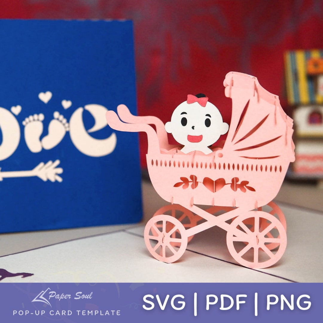Pop-up Baby Stroller Card Template | Baby Stroller SVG | Pop-up Card ...