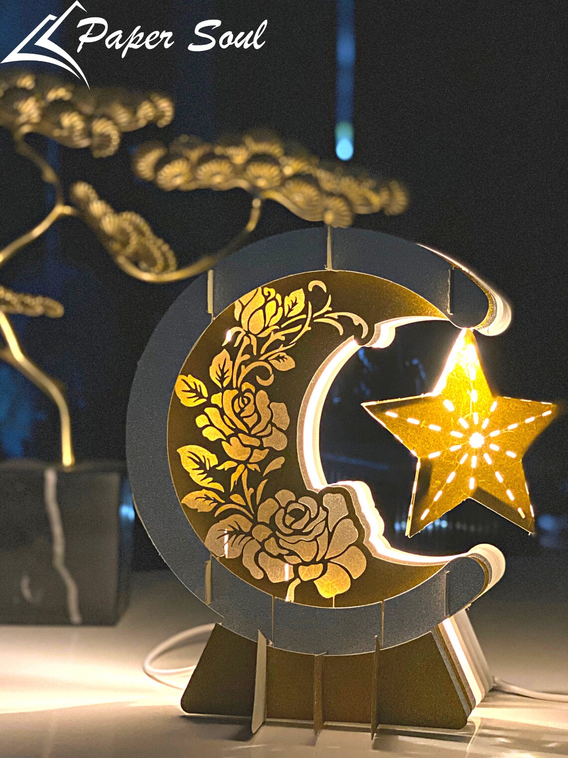 Moon Star Lighting Lamp Template Diy Lamp With Paper Moon - Etsy