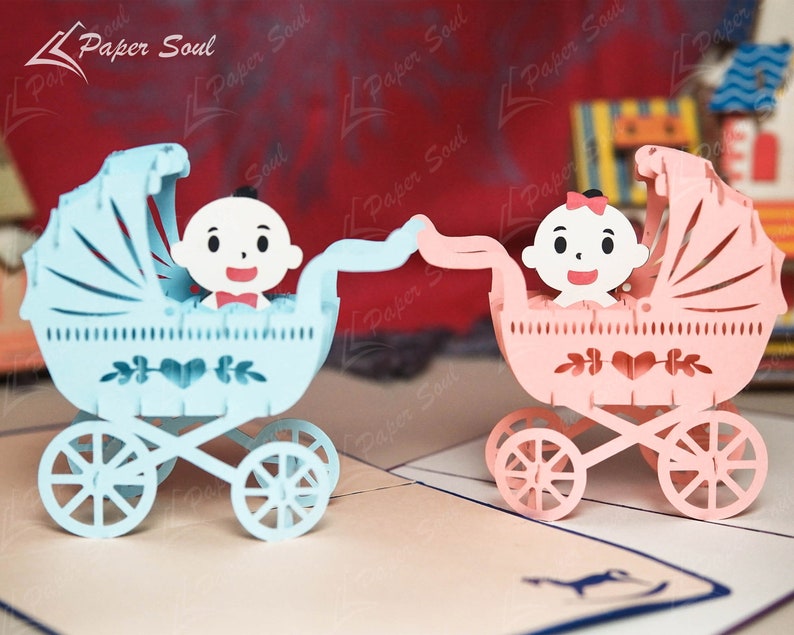 Pop-up Baby Stroller Card Template | Baby Stroller SVG | Pop-up Card ...
