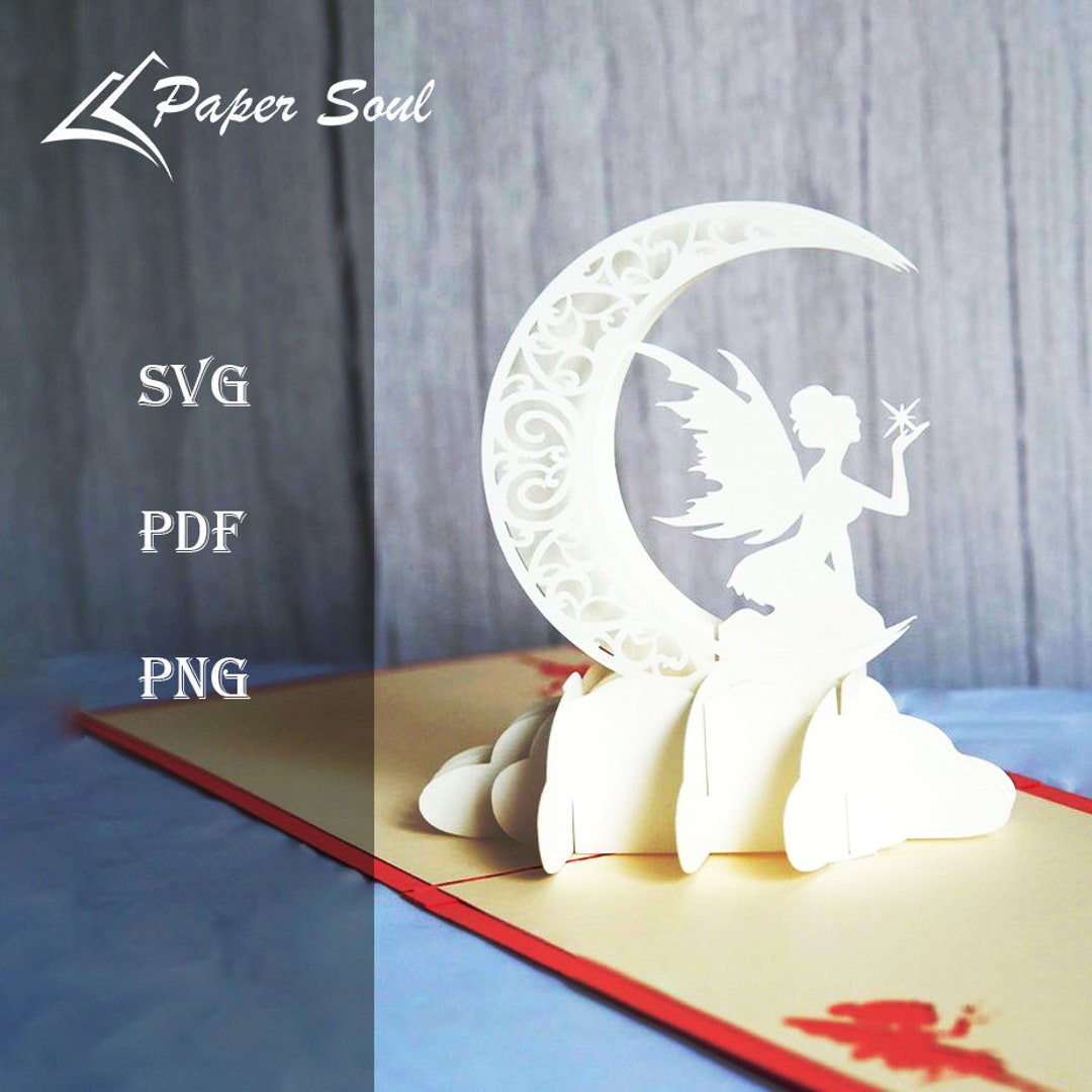Pop up Card SVG: Fairy on the Moon Diy Pop up Card 3D - Etsy