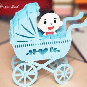 Pop-up Baby Stroller Card Template | Baby Stroller SVG | Pop-up Card ...
