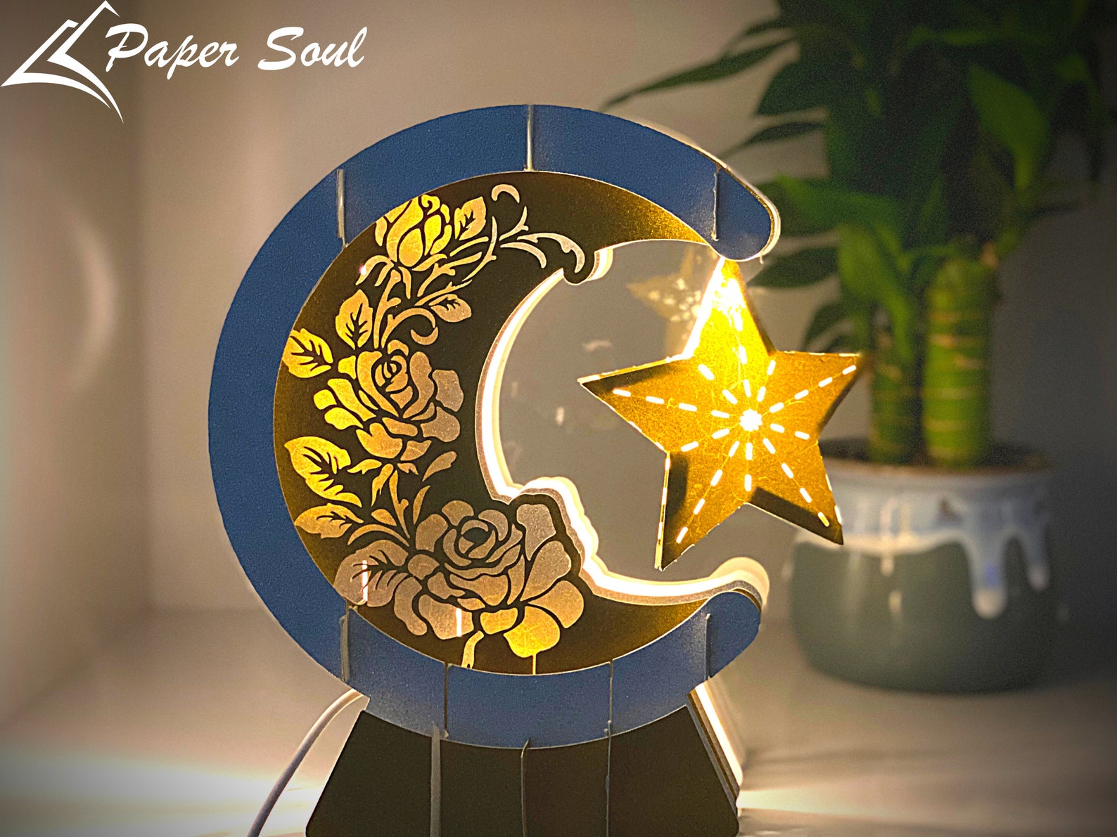 Moon Star Lighting Lamp Template | Diy Lamp With Paper, Moon Star Lamp ...