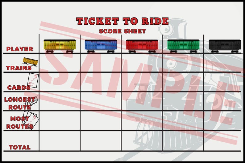 Printable Score Sheets for Ticket to Ride Base Game - Etsy