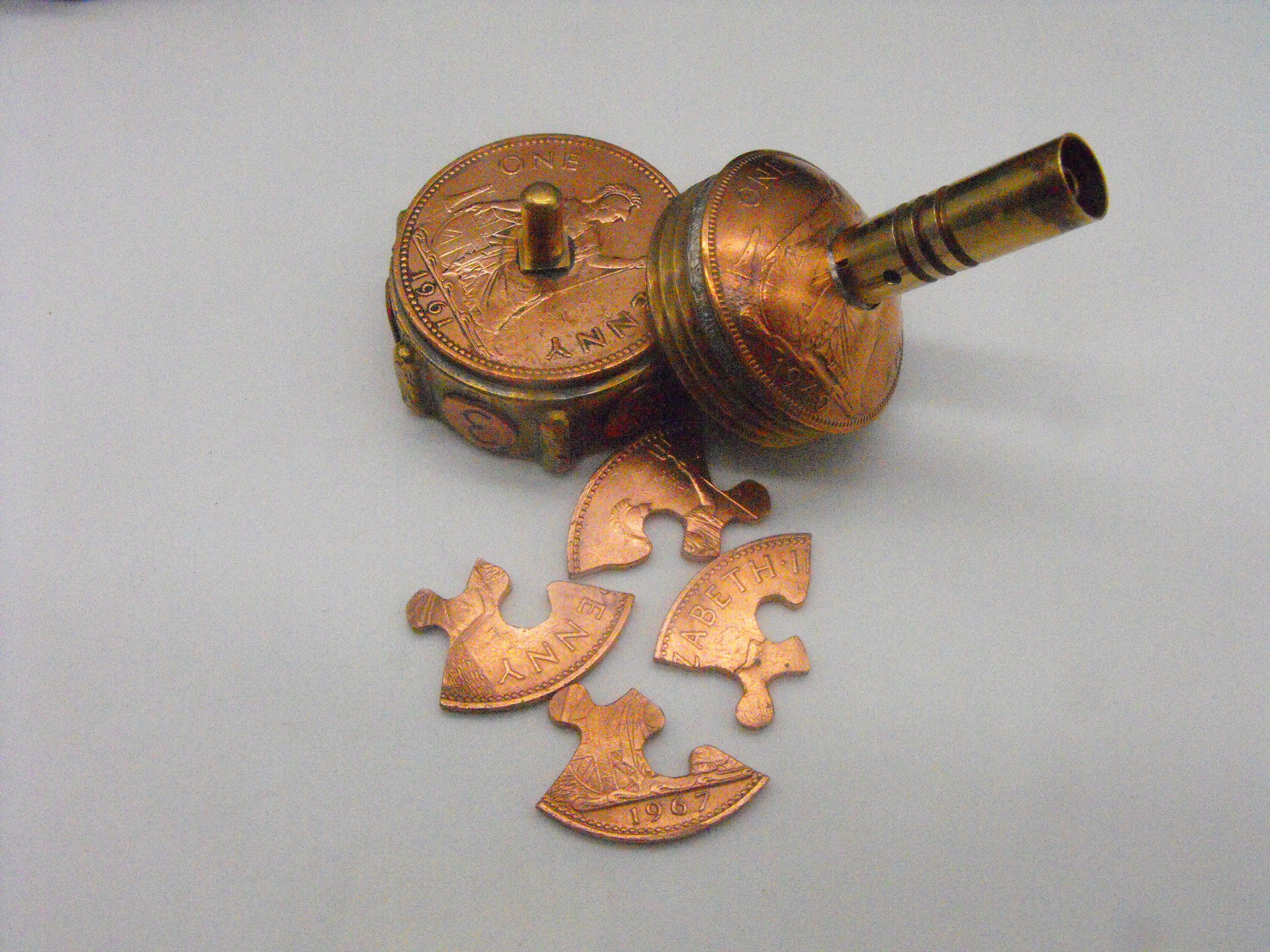 Trench Art Style Brass Pill or Stash Pot Counter Spinner With Domed ...