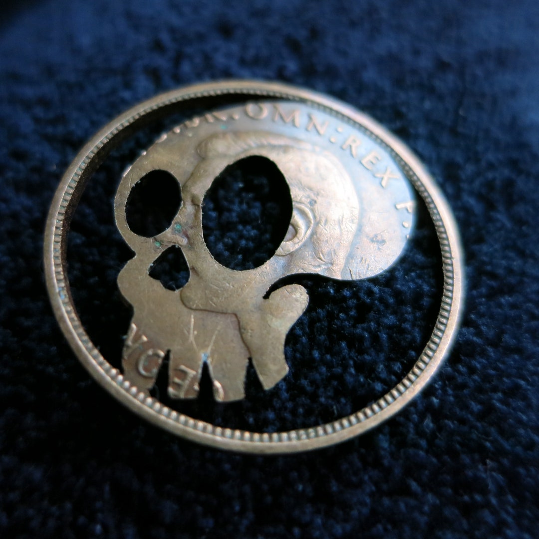 Omn Rex Scull Vintage Handcut King George VI Bronze One Penny Coin Pin ...
