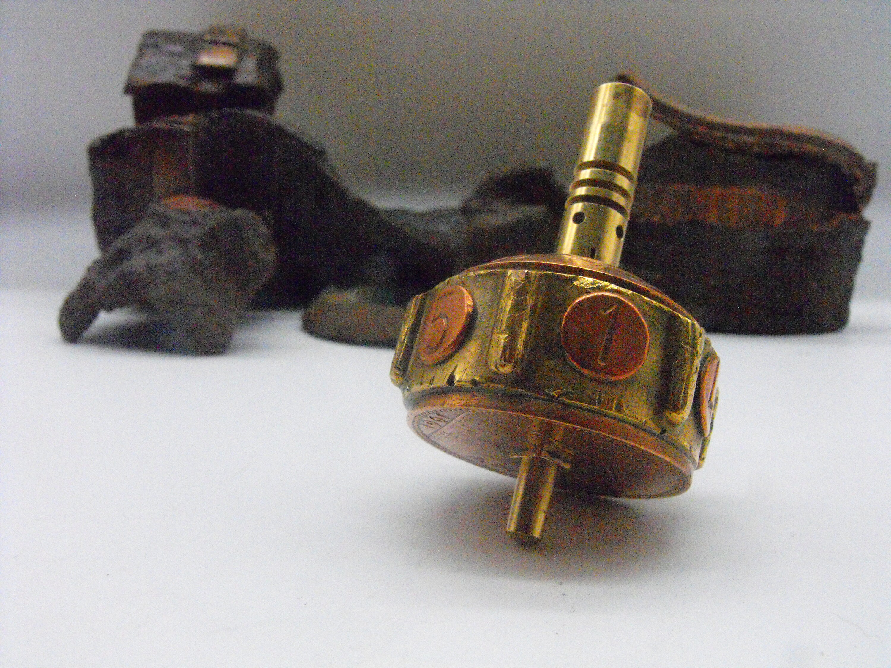 Trench Art Style Brass Pill or Stash Pot Counter Spinner With Domed ...