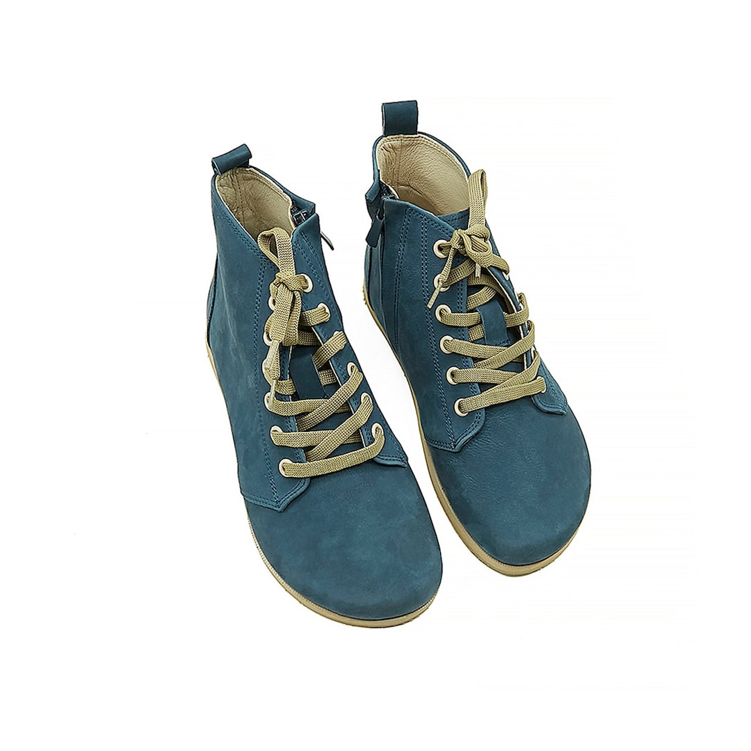 Men Zero Drop Short Boots, Blue Color Leather Barefoot, Leather Insole ...