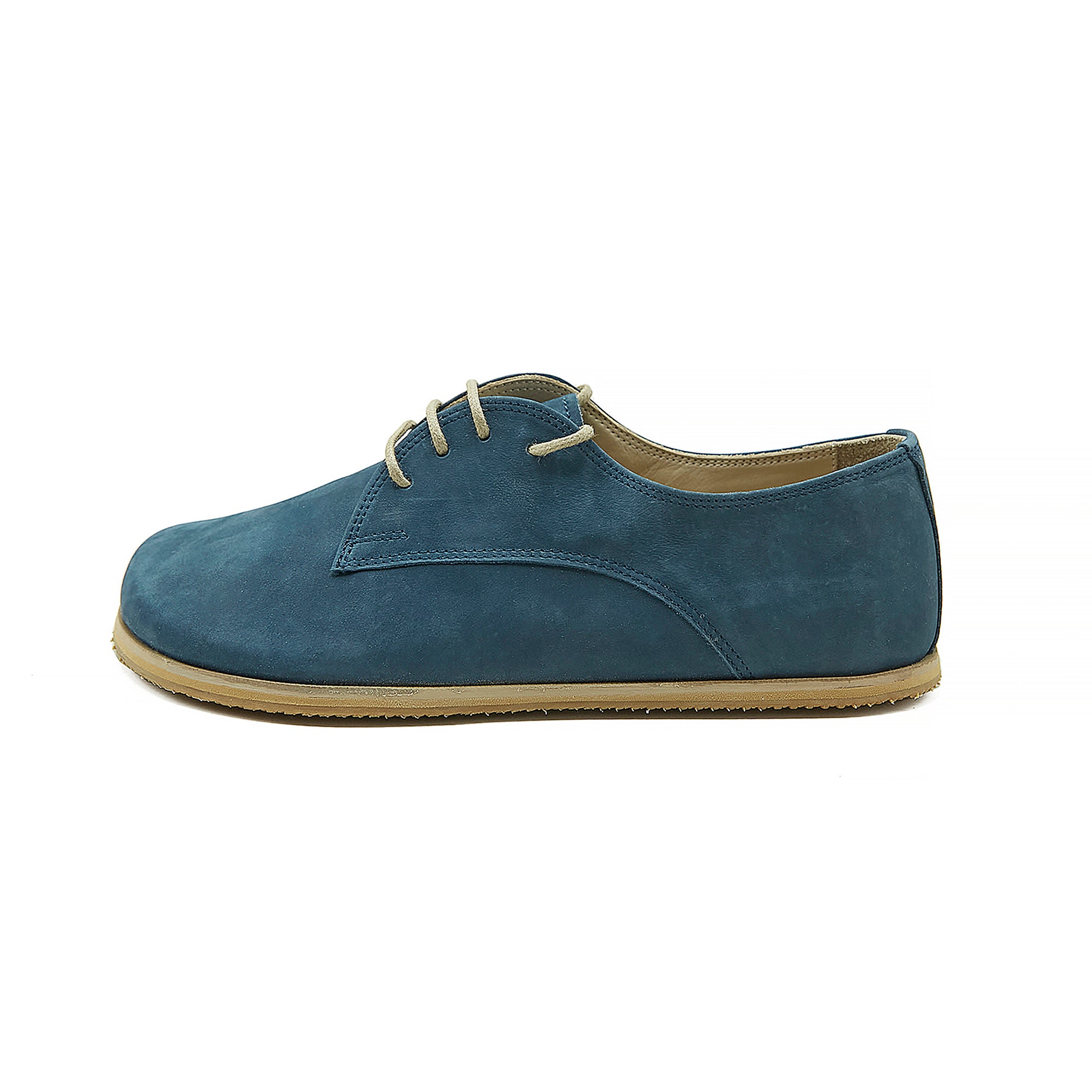 Men Zero Drop Oxford Shoes, Blue Color Nubuck Barefoot, Leather Insole ...