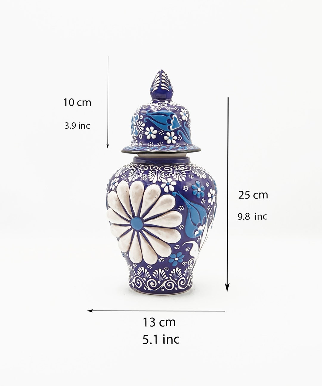 10'' Handmade Decorative Blue Ceramic Jar, Ceramic Blue and Orange Vase ...