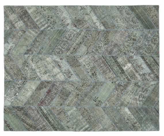 8x10 Gray Zigzag Handmade Patchwork Rug Anatolian Wool Area | Etsy