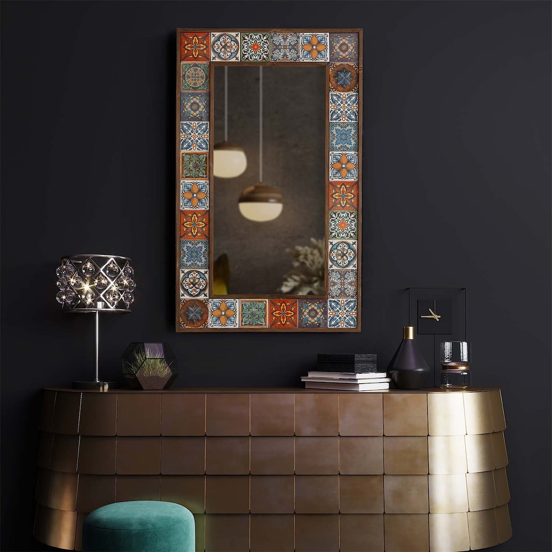 Handmade Turkish Tile Wall Mirror: Boho Home Decor (39.4x23.6 Inch) - Etsy