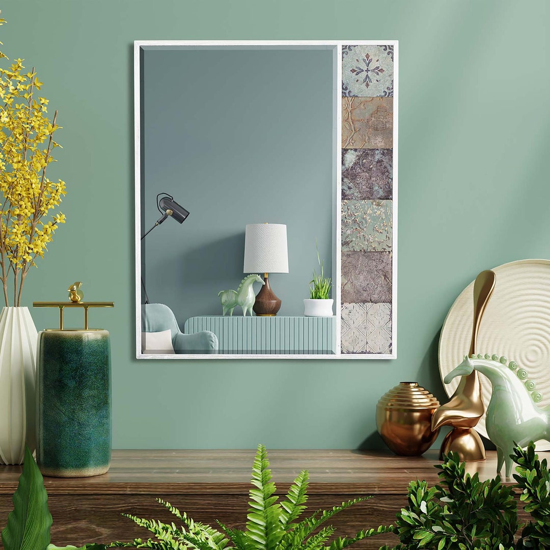 Handmade Tile Mirror: Bohemian Turkish Limra Stone, Pine Wood Frame - Etsy
