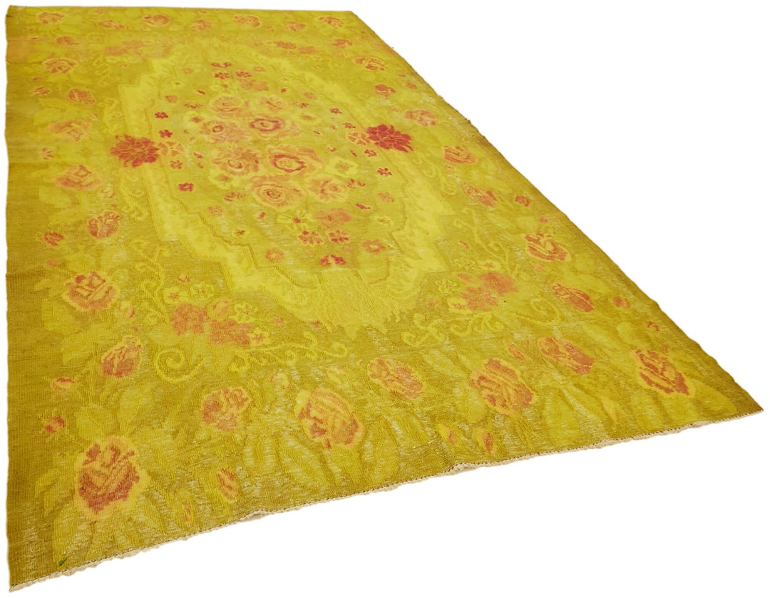 Handmade Vintage Qarabagh Yellow Kilim Rug - 6x11 Handwoven Home Decor ...