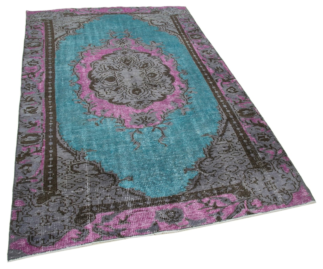 5x8 Pink and Blue Over-dyed Rug Handmade Turkish Rug - Etsy