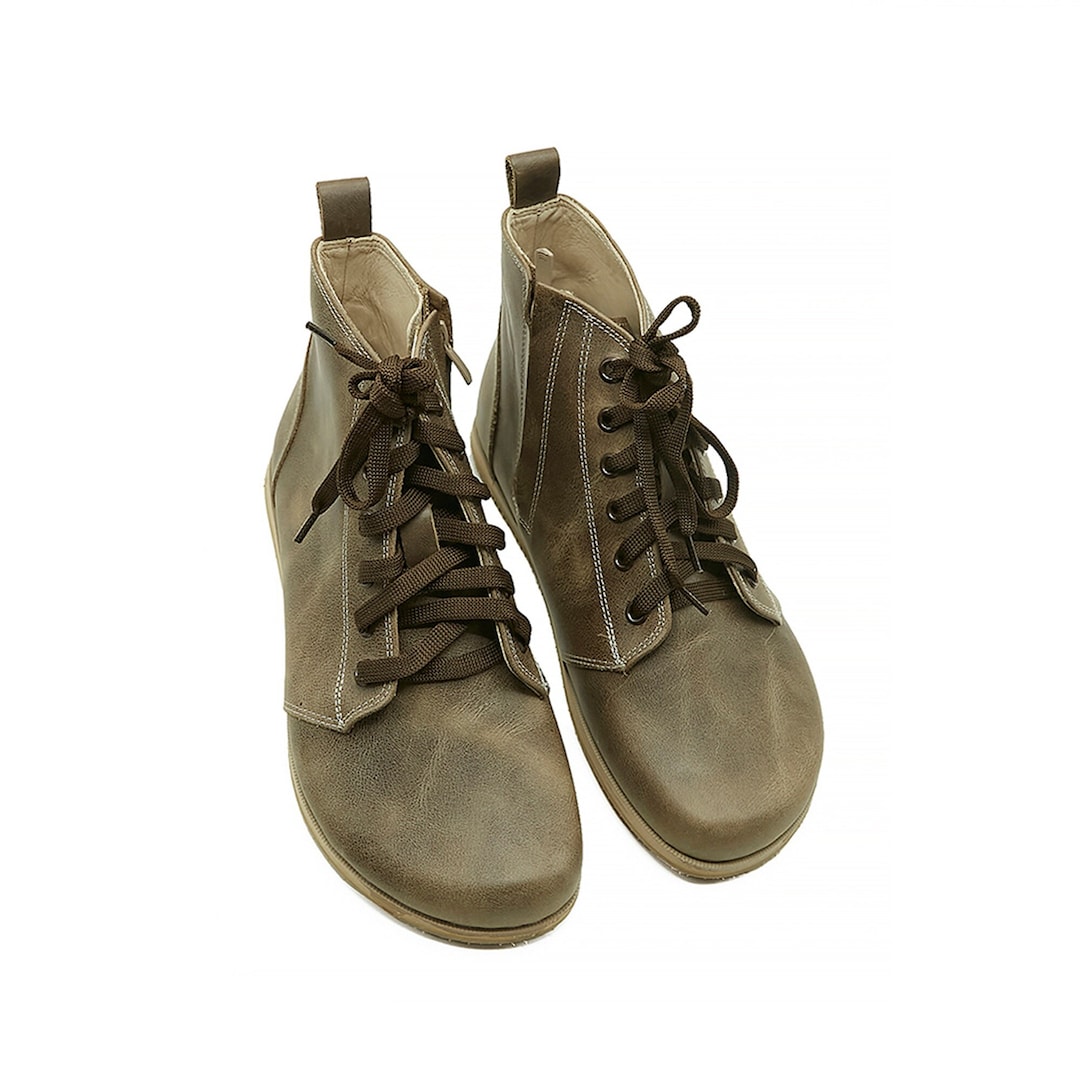 Men Zero Drop Short Boots, Mink Color Leather Barefoot, Leather Insole ...