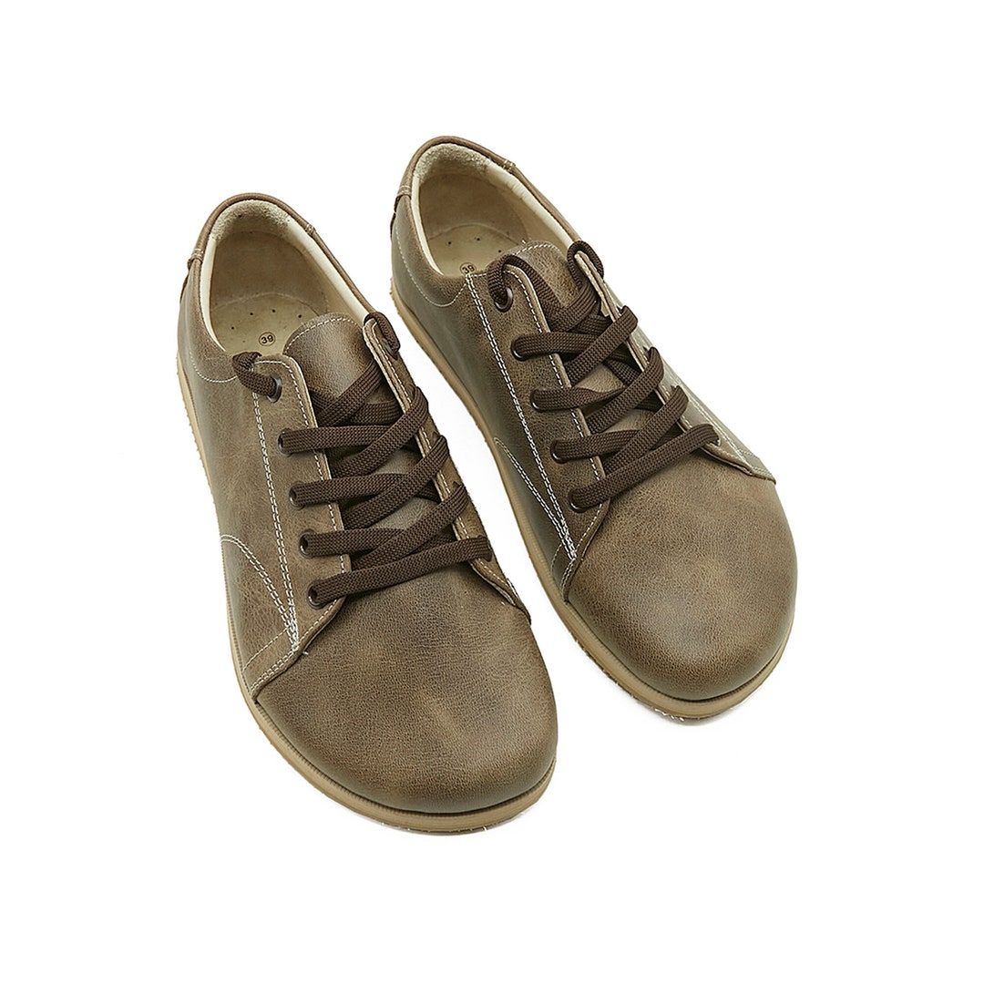 Men Zero Drop Sneaker Shoes, Mink Color Leather Barefoot, Leather ...