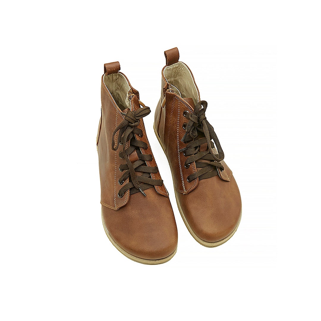 Men Zero Drop Short Boots, Tan Color Leather Barefoot, Leather Insole ...