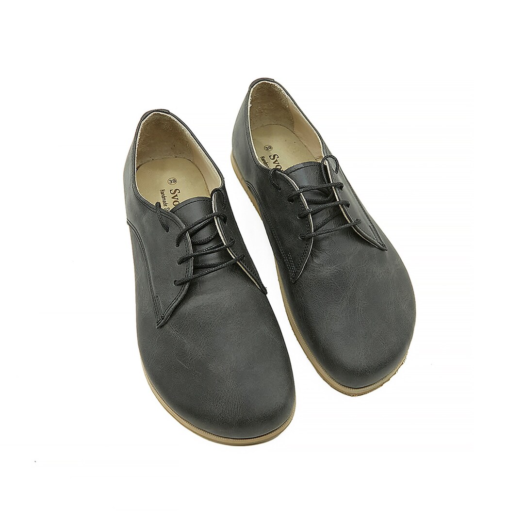 Men's Handmade Zero Drop Oxford Shoes: Black Leather Barefoot Insole - Etsy