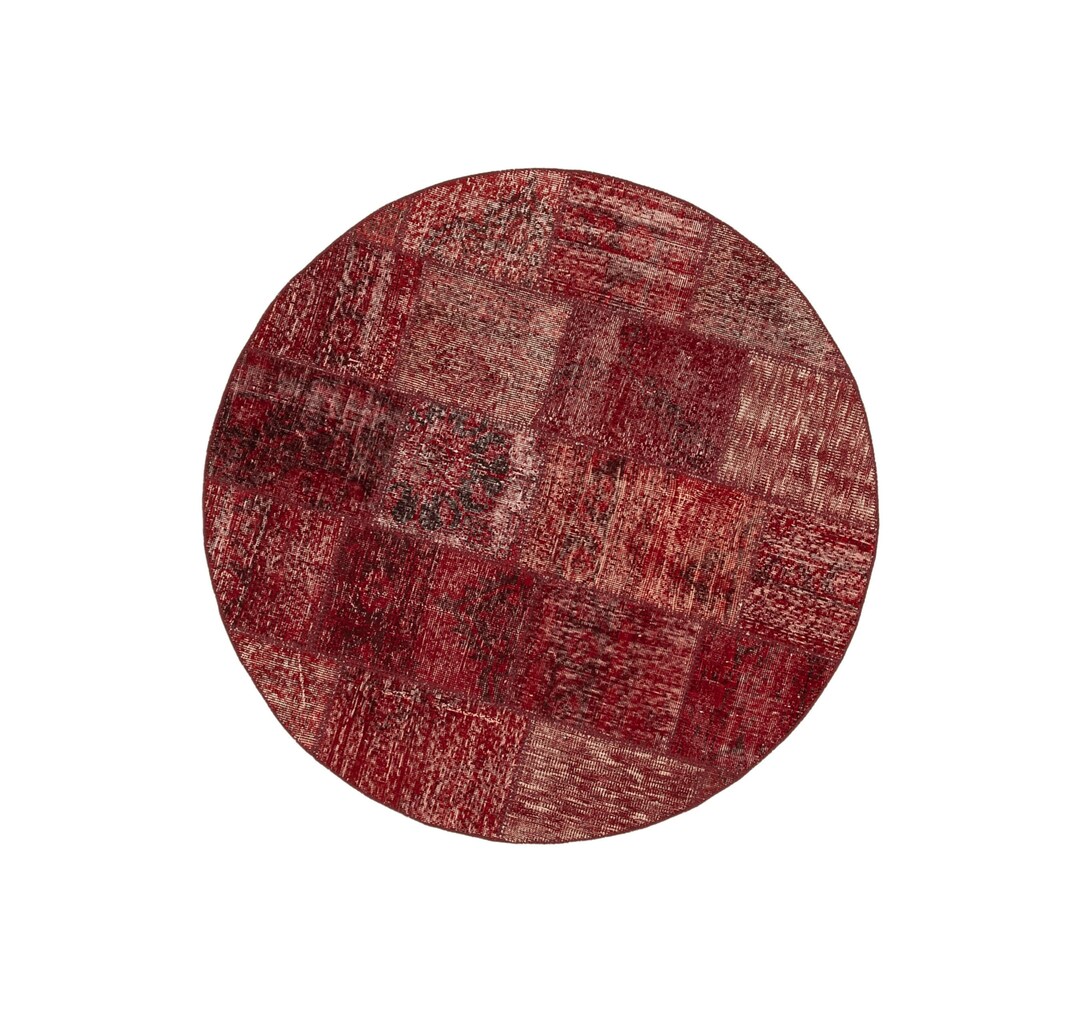 5' Handmade Red Round Rug, Round Area Rug, Turkish Anatolian Decorative ...