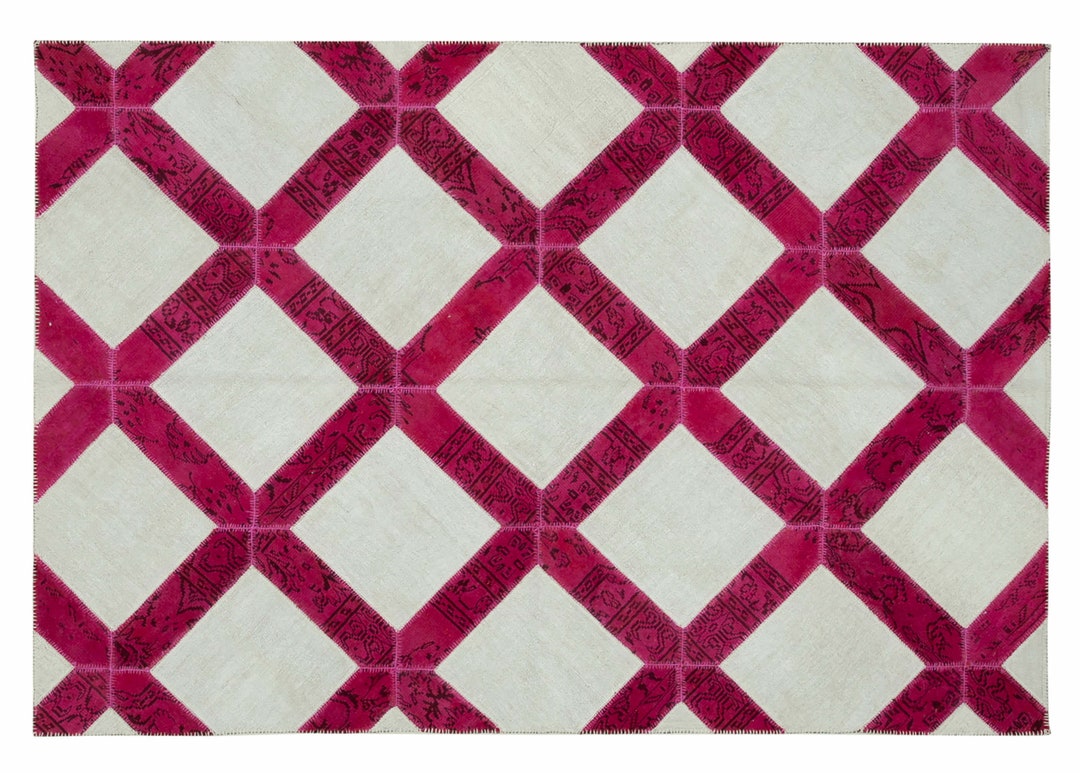 7x10 Pink Diamond Design Patchwork Rug Handmade Turkish Area - Etsy