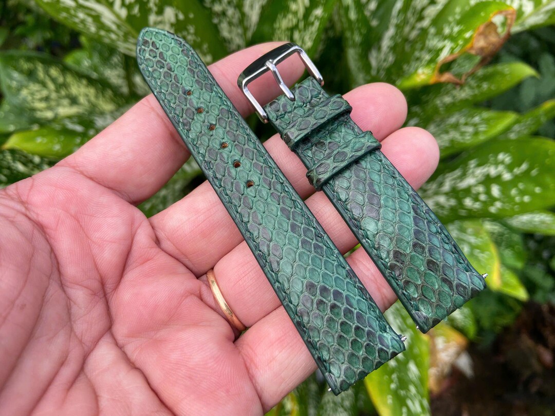 Green Snake Leather Watch Strap Band, Leather Wrist Watch Band, Leather ...