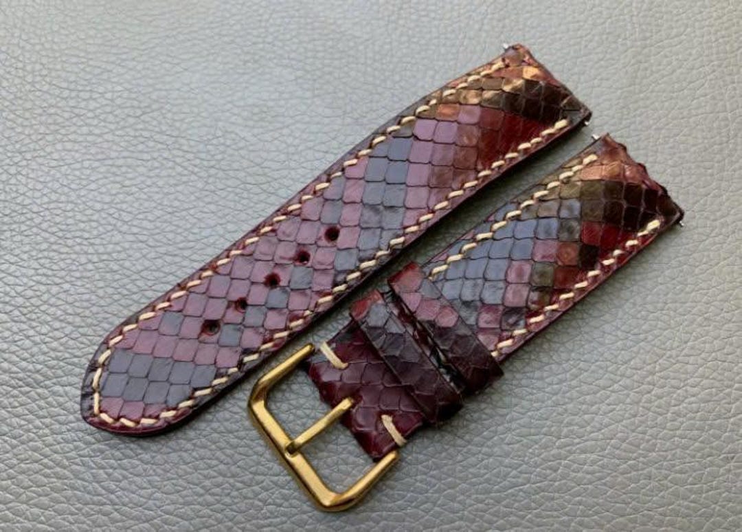Genuine Handmade Dark Red Snake Leather Watch Strap Band, Leather Wrist ...