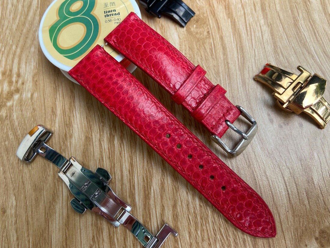 Red Snake Leather Watch Strap Band, Leather Wrist Watch Band, Leather ...