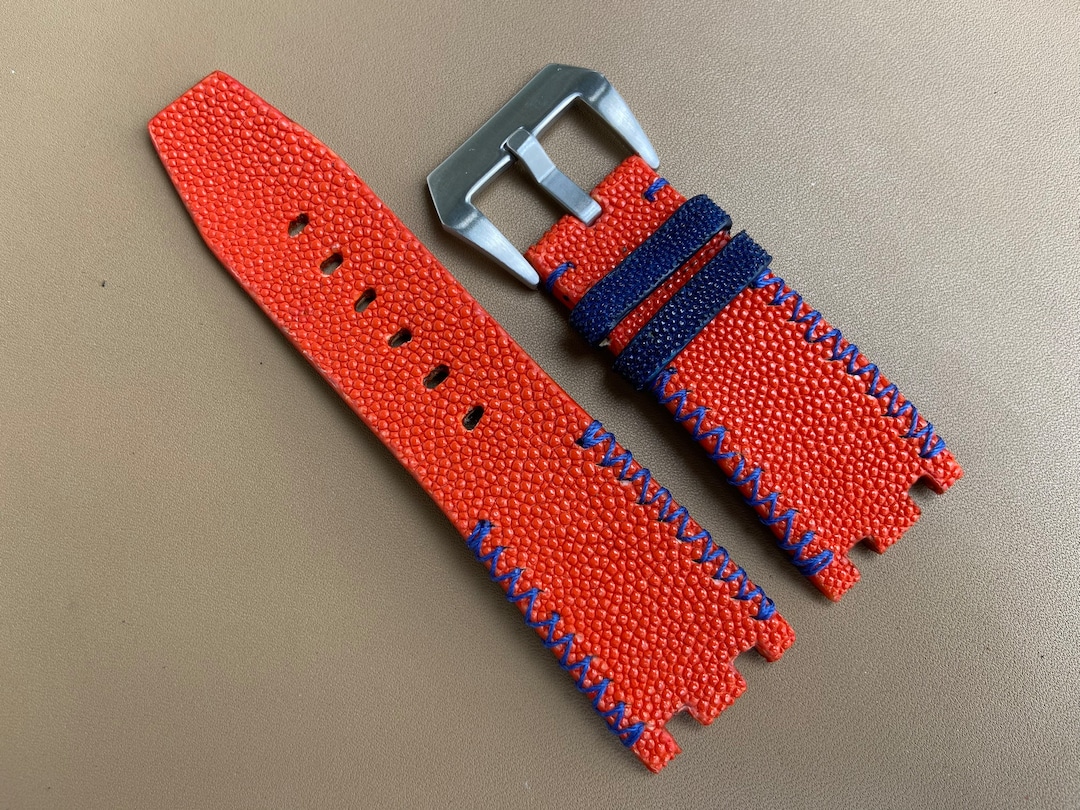 28mm/24mm Orange Stingray Leather Watch Strap Band, Orange Stingray ...