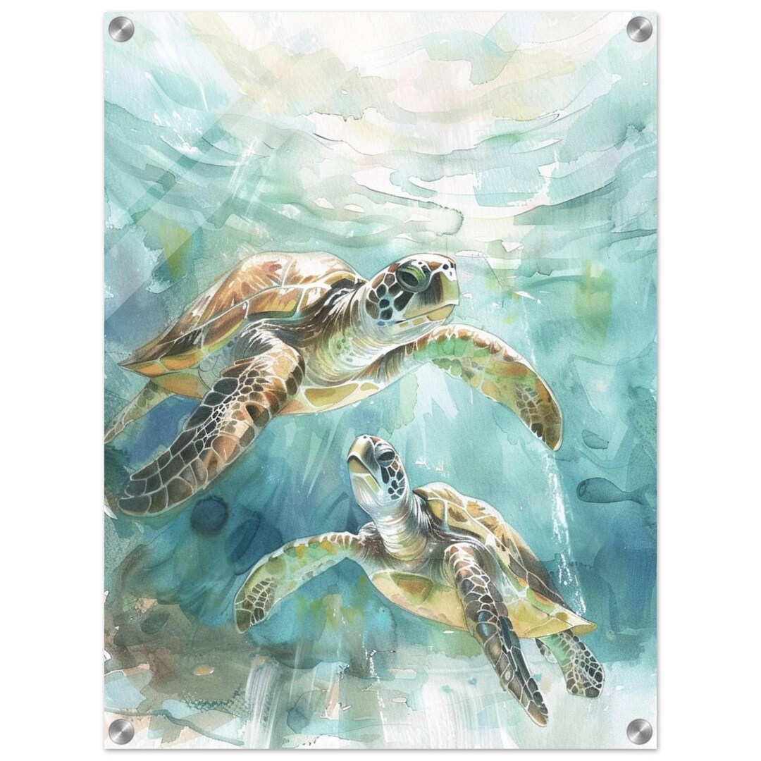 Stunning Sea Turtles Acrylic Print - Vibrant Ocean Art for Relaxing ...