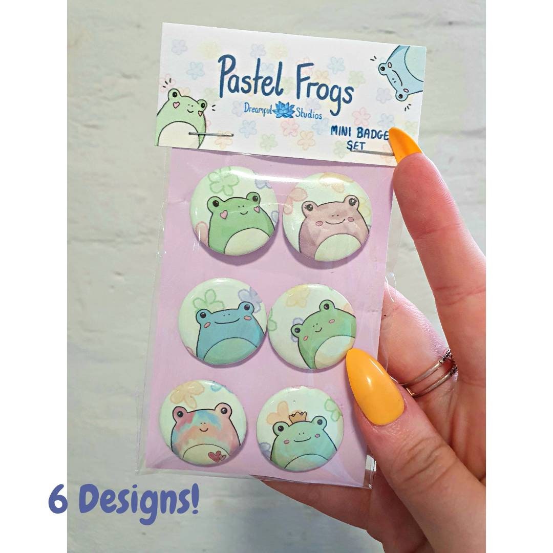 Pastel Frog Mini Badge | Set 6 Designs | Handmade Mini Badges Pastel ...