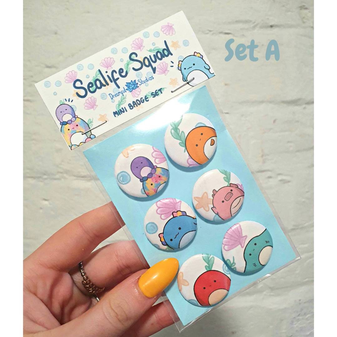 Sealife Squad Mini Badge Set | 12 Designs Total | Handmade Mini Badges ...