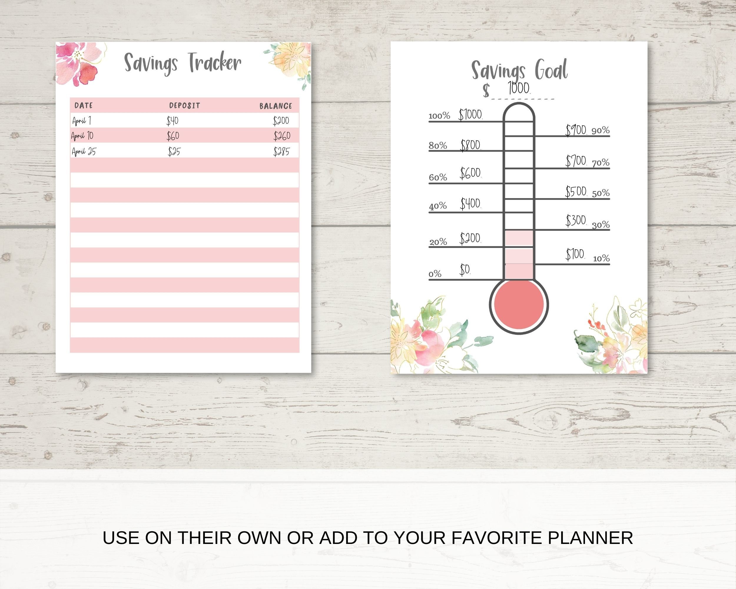 Savings Tracker Printable | Floral Savings Tracker Bundle - Etsy