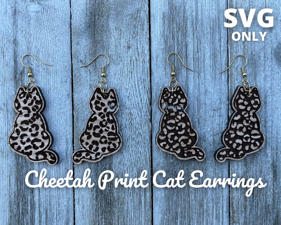 Cheetah Print Cat Dangle Earrings - Digital File Only - Leopard Print ...
