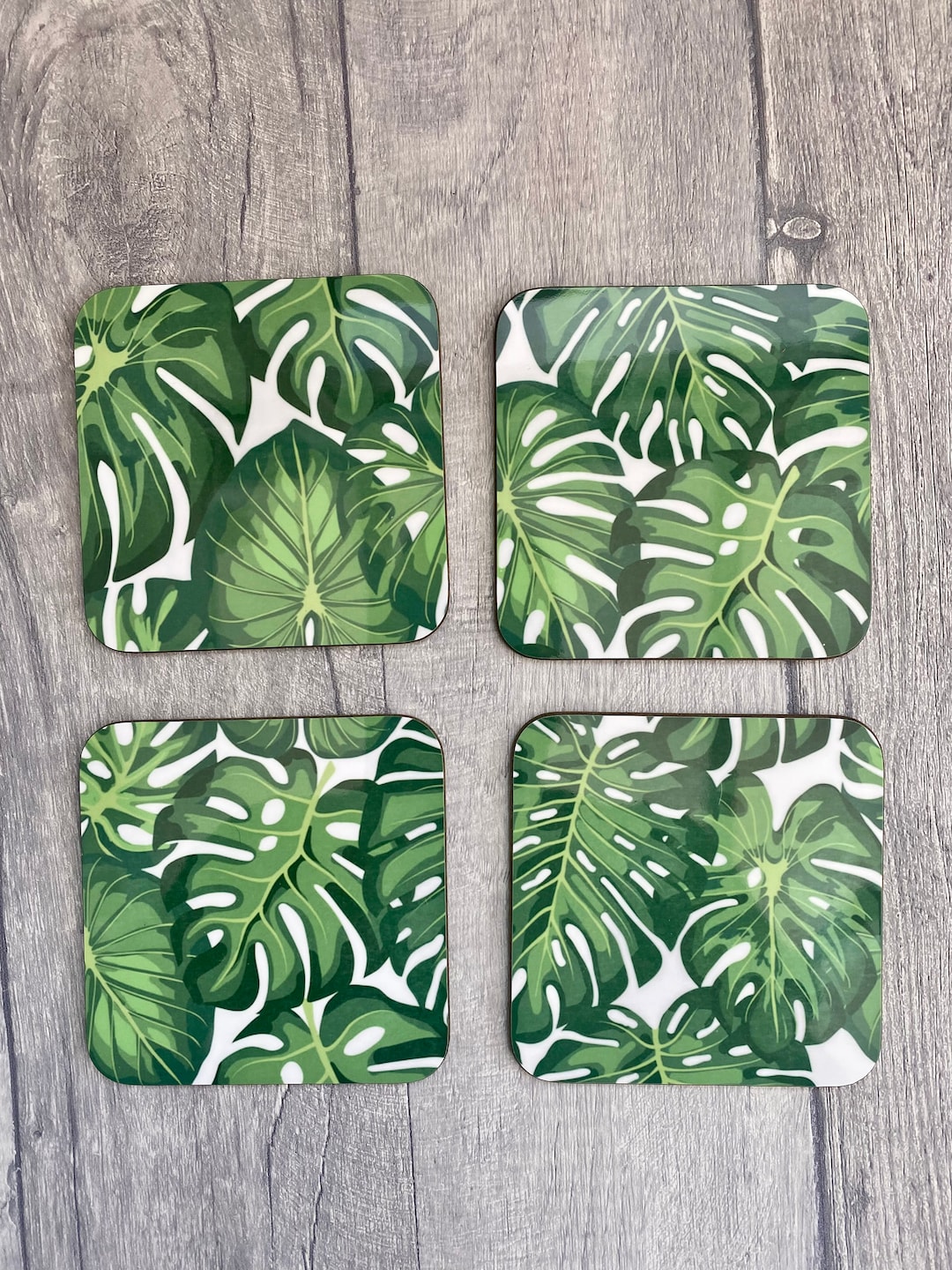 Set of 4 Tropical Leaf coasters, High gloss finish coasters, jungle ...