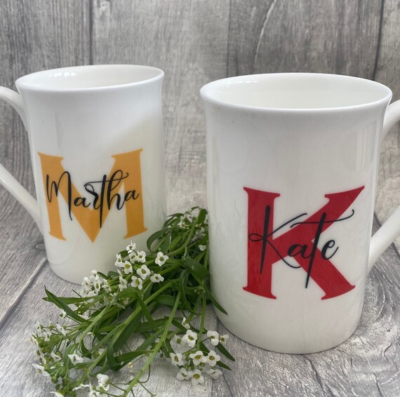Bone China Initial Mug Personalised and Coasters Name Mug | Etsy