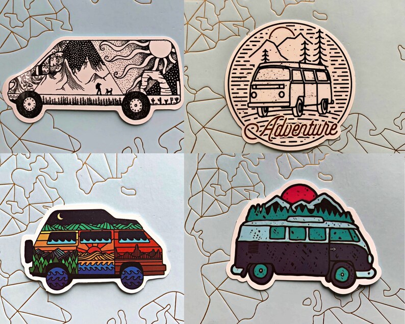 RV, Hippie Van Travel Stickers , Van Life Road Trip, off Road Truck Car ...